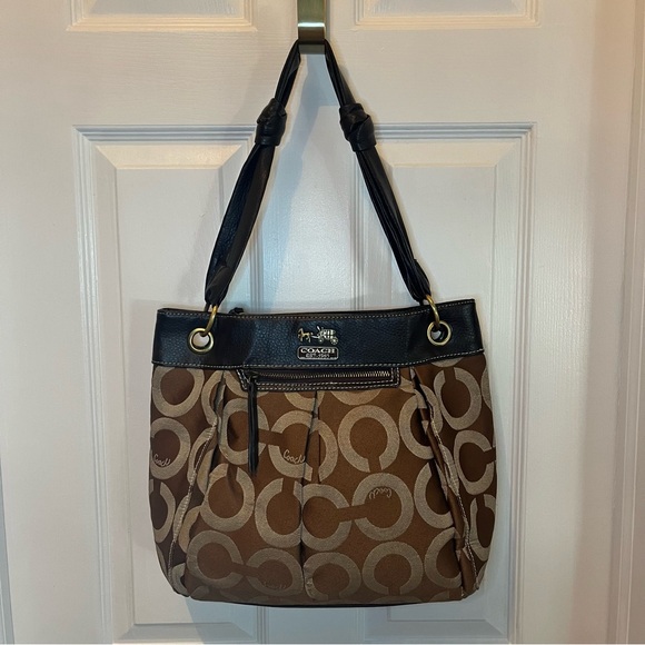 Coach | Bags | Coach Brown And Black Shoulder Bag With Signature ...